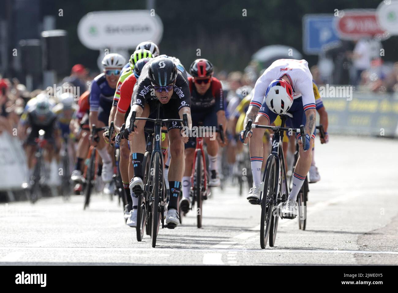 Team DSM's Cees Bol crosses the finish line to win stage two of the AJ ...