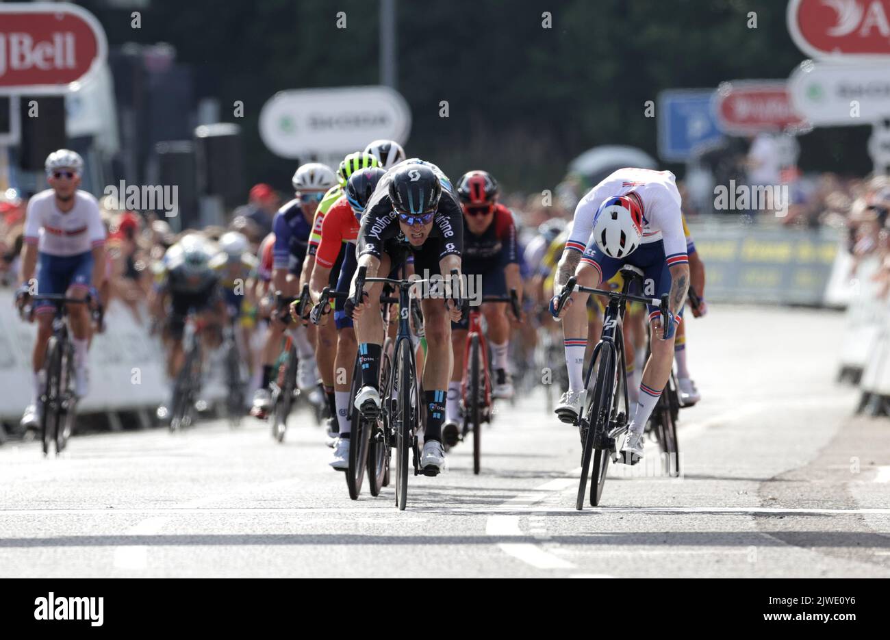 Team DSM's Cees Bol crosses the finish line to win stage two of the AJ ...