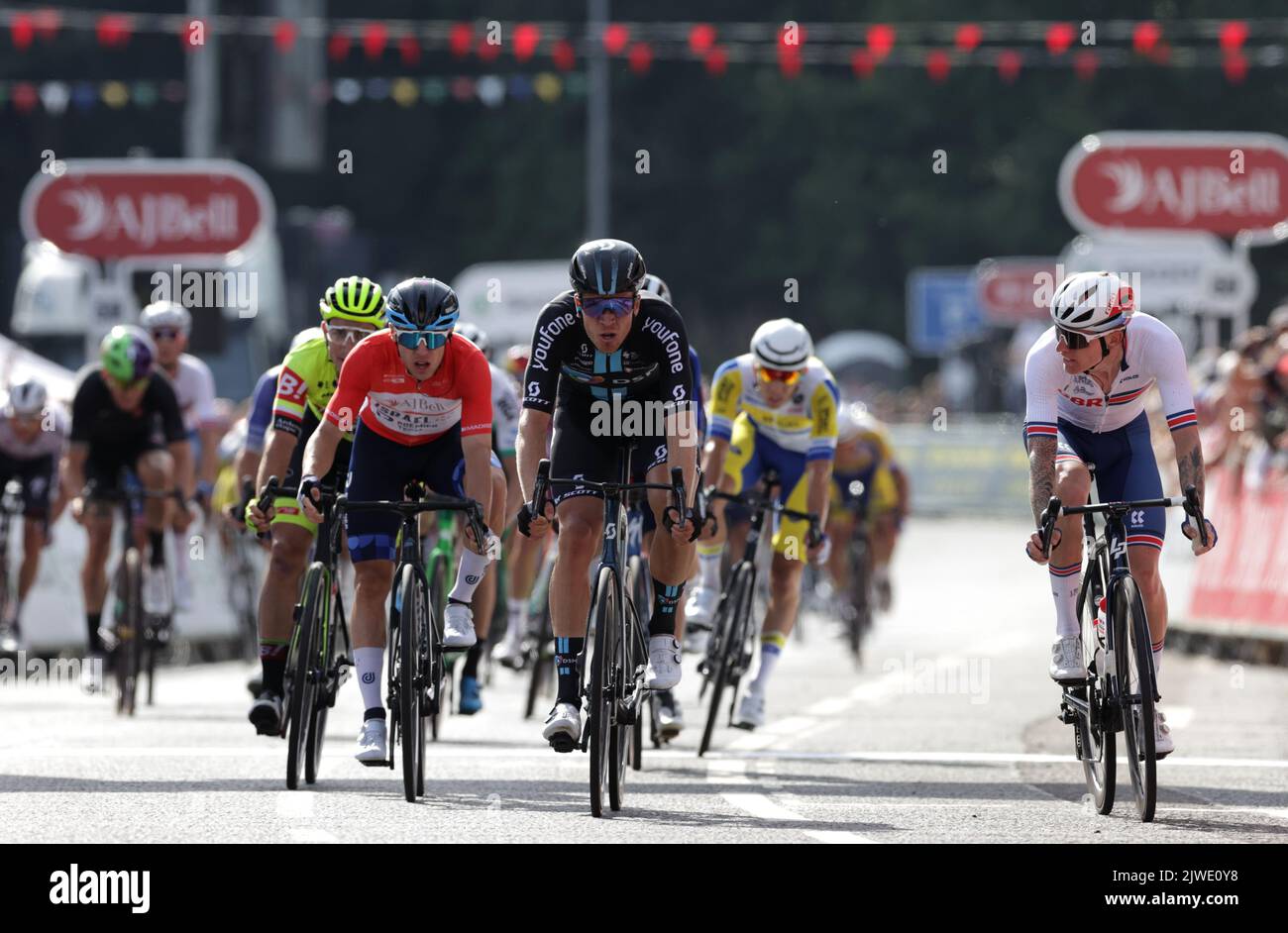 Team DSM's Cees Bol crosses the finish line to win stage two of the AJ ...