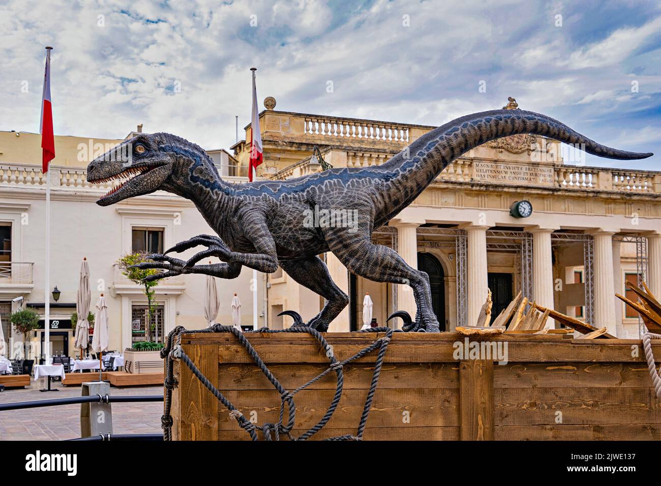 Statue of Blue Velociraptor who starred in recent film, Jurassic World ...
