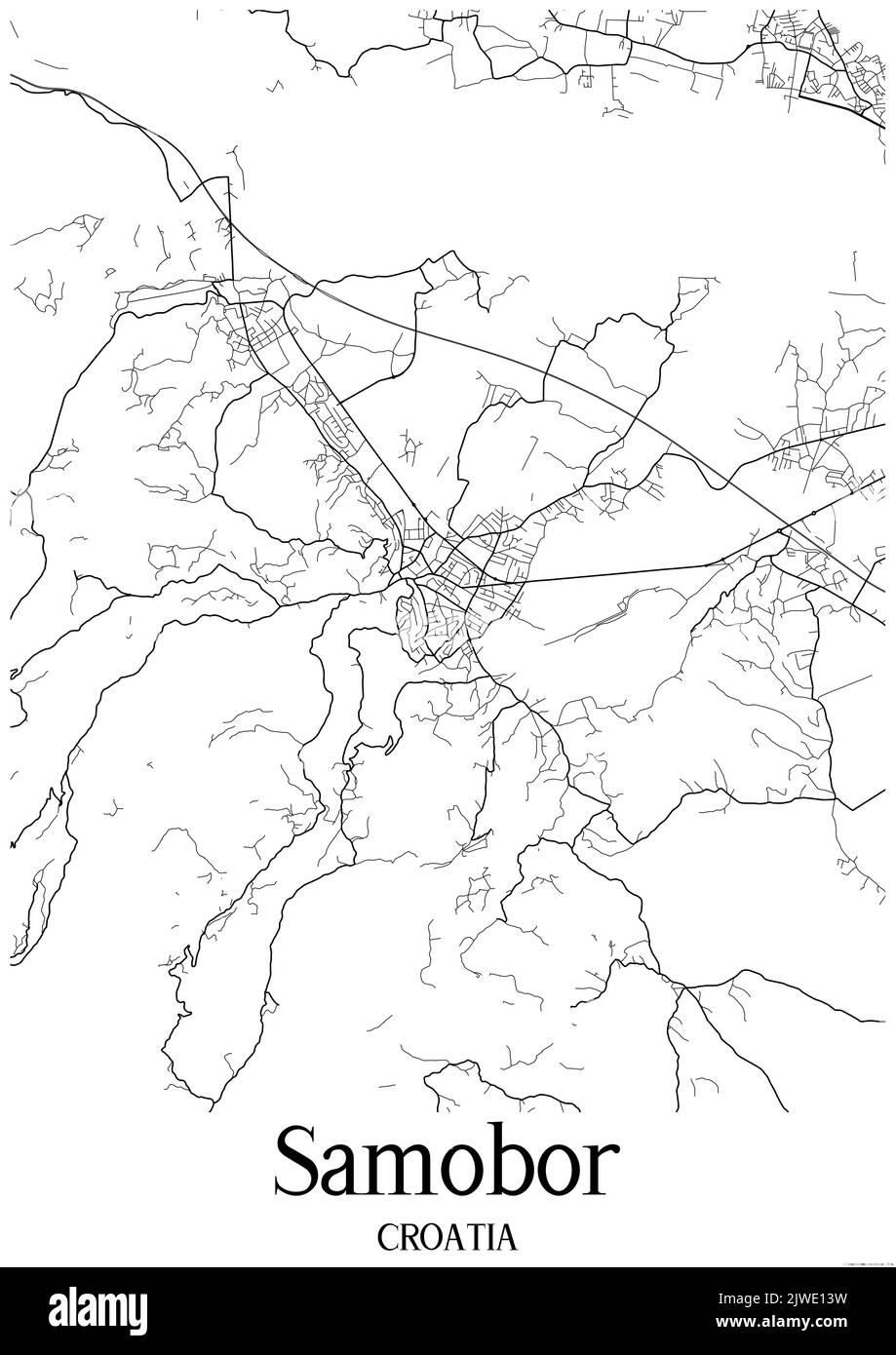 Black and white urban map of samobor Stock Photo - Alamy