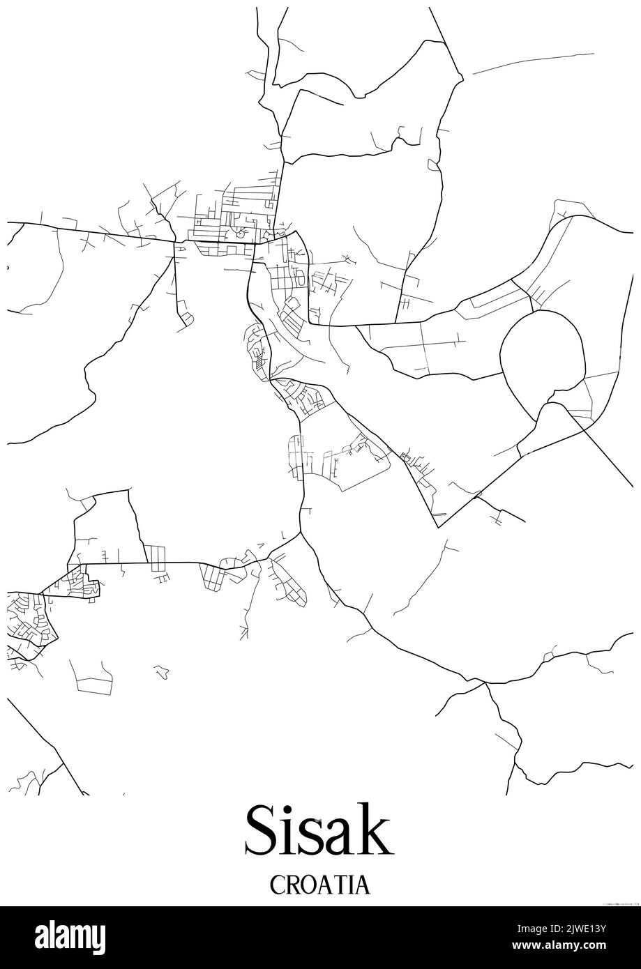 Black and white urban map of sisak Stock Photo - Alamy