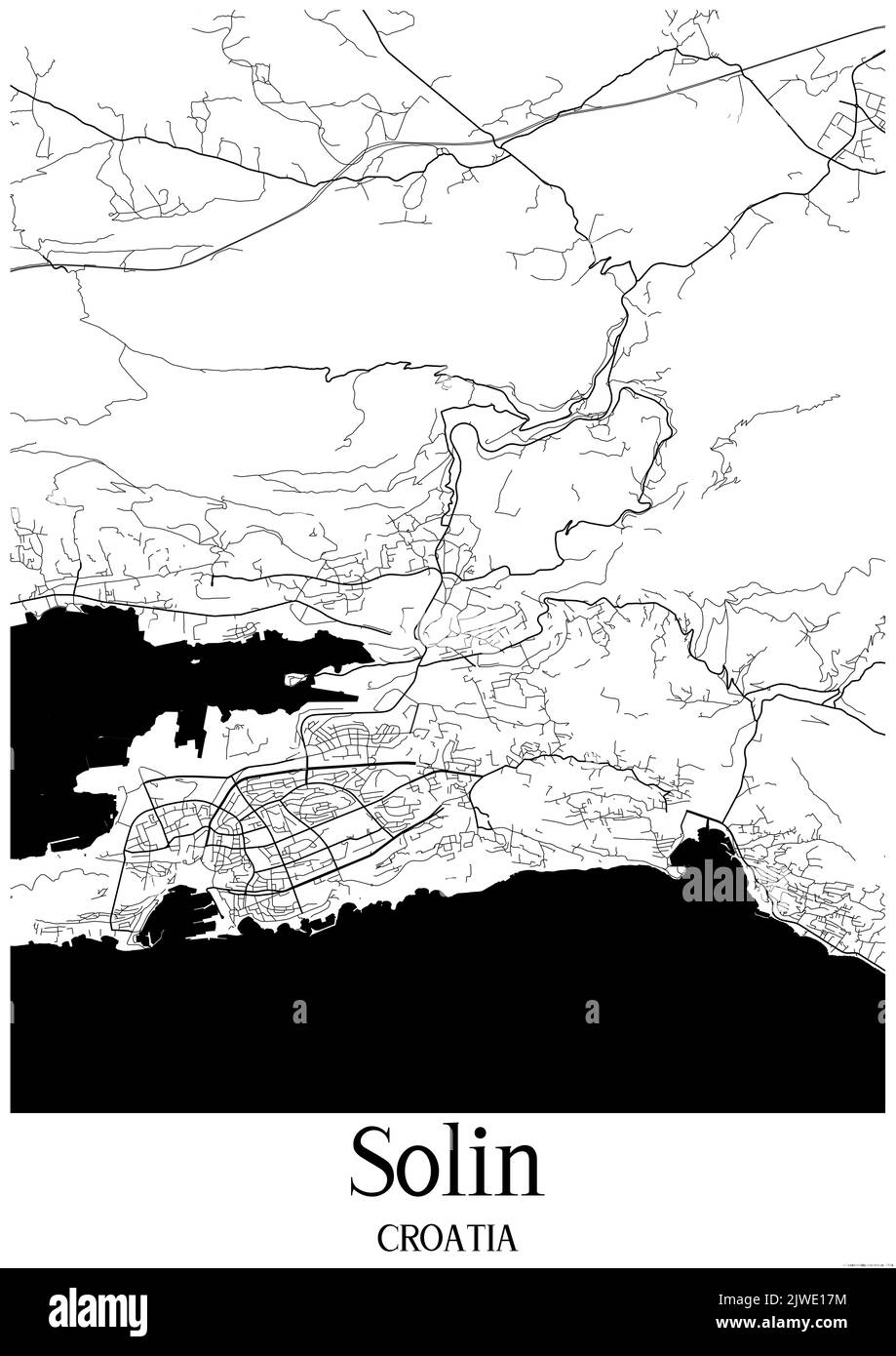 Black and white urban map of solin Stock Photo - Alamy