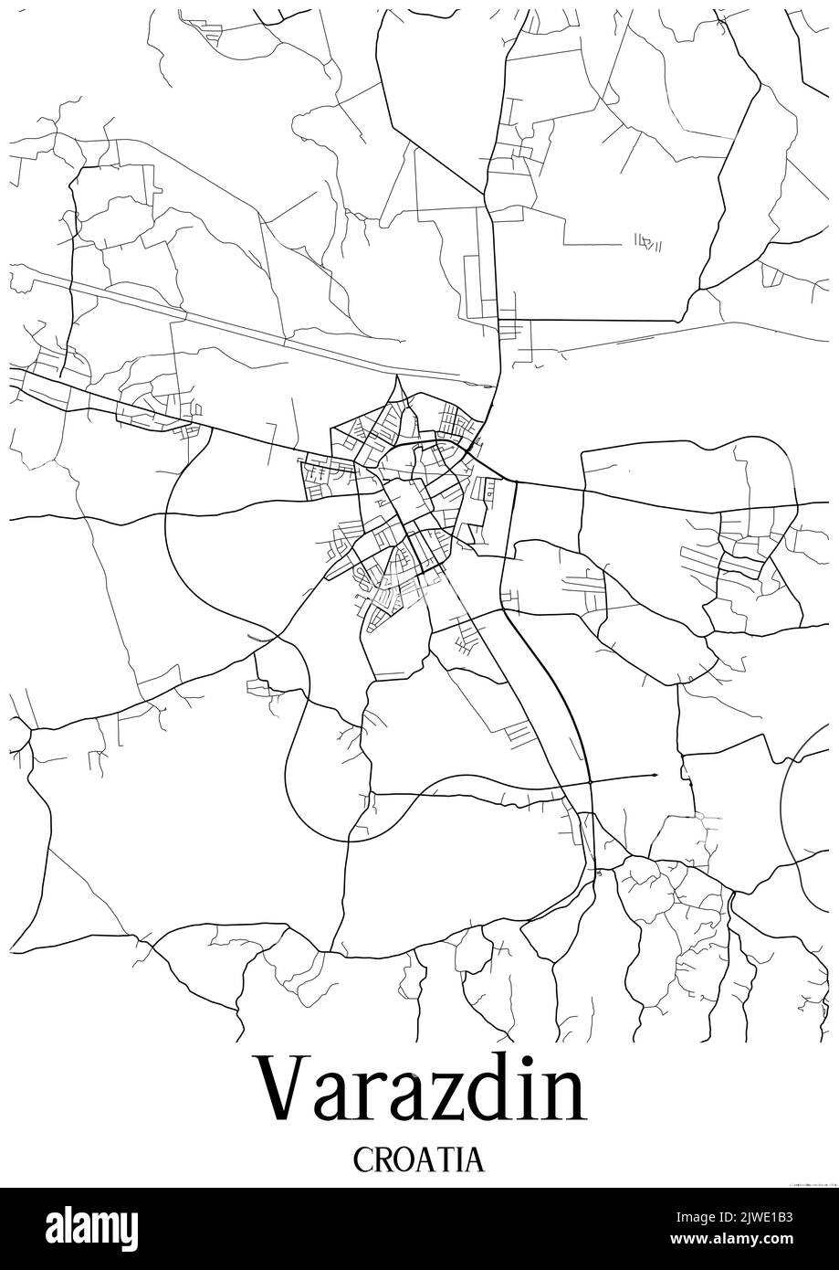 Black and white urban map of varazdin Stock Photo - Alamy