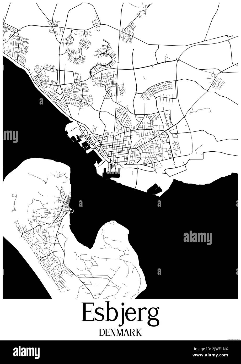 Black and white urban map of esbierg Stock Photo - Alamy