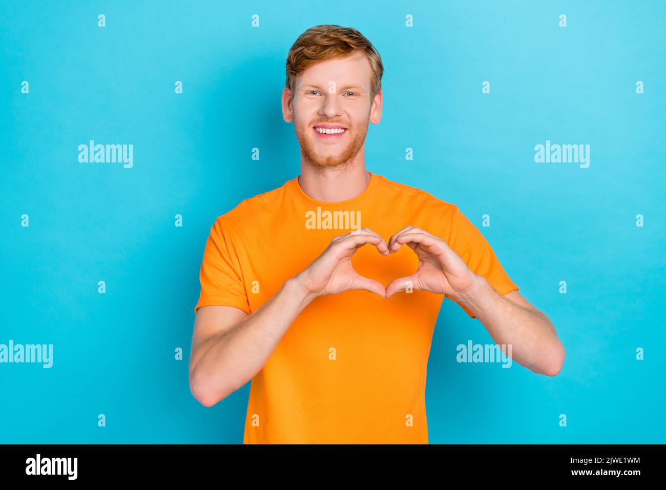 Photo of nice cute boy man toothy smile wear trendy clothes flirt ...