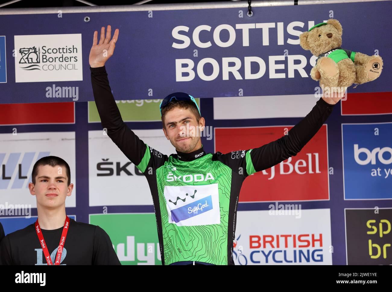 King of the Mountains leader Jake Scott of WiV SunGod on the podium ...