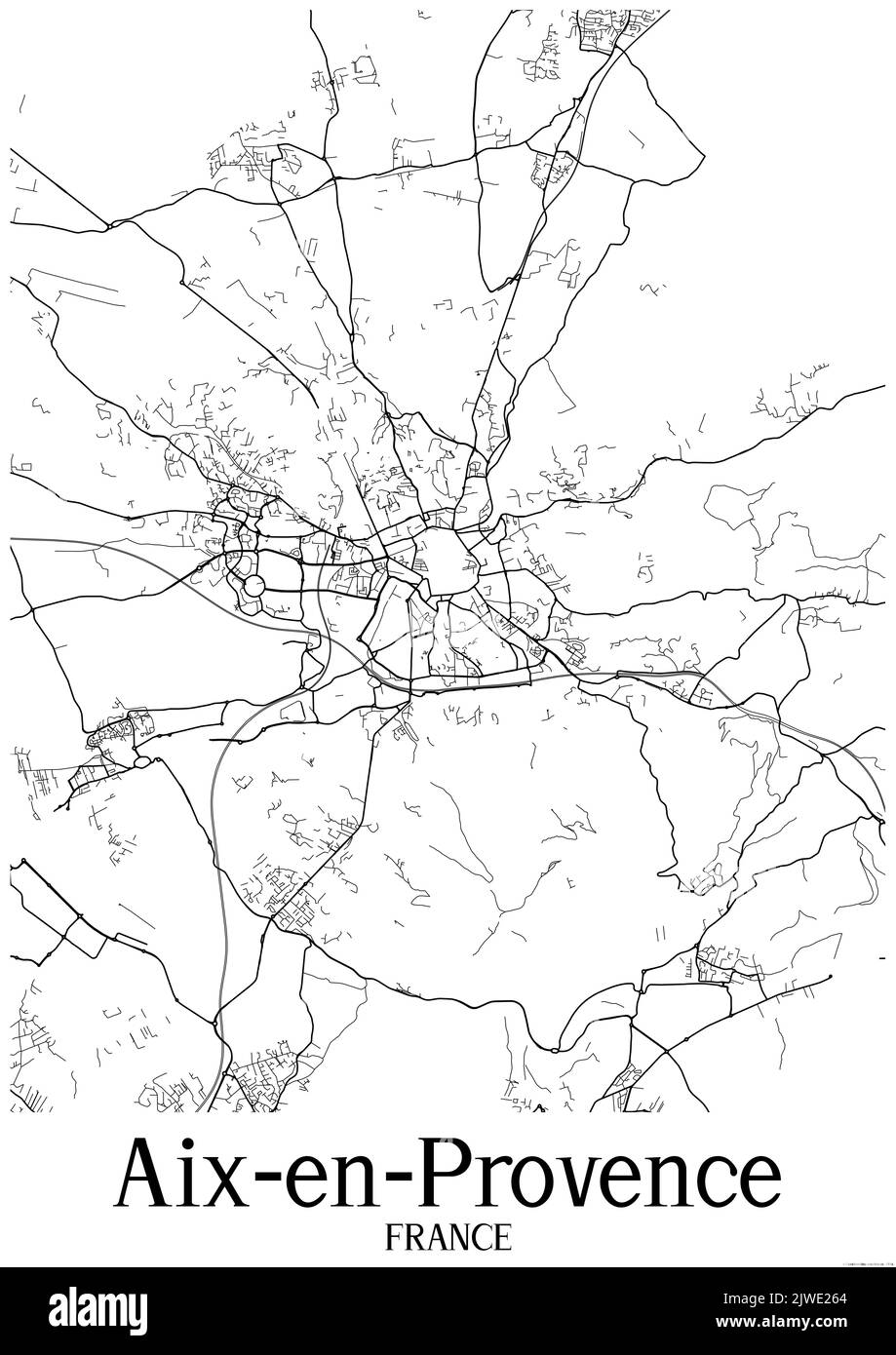 Black and white classic urban map of Aix en provence France.This map ...