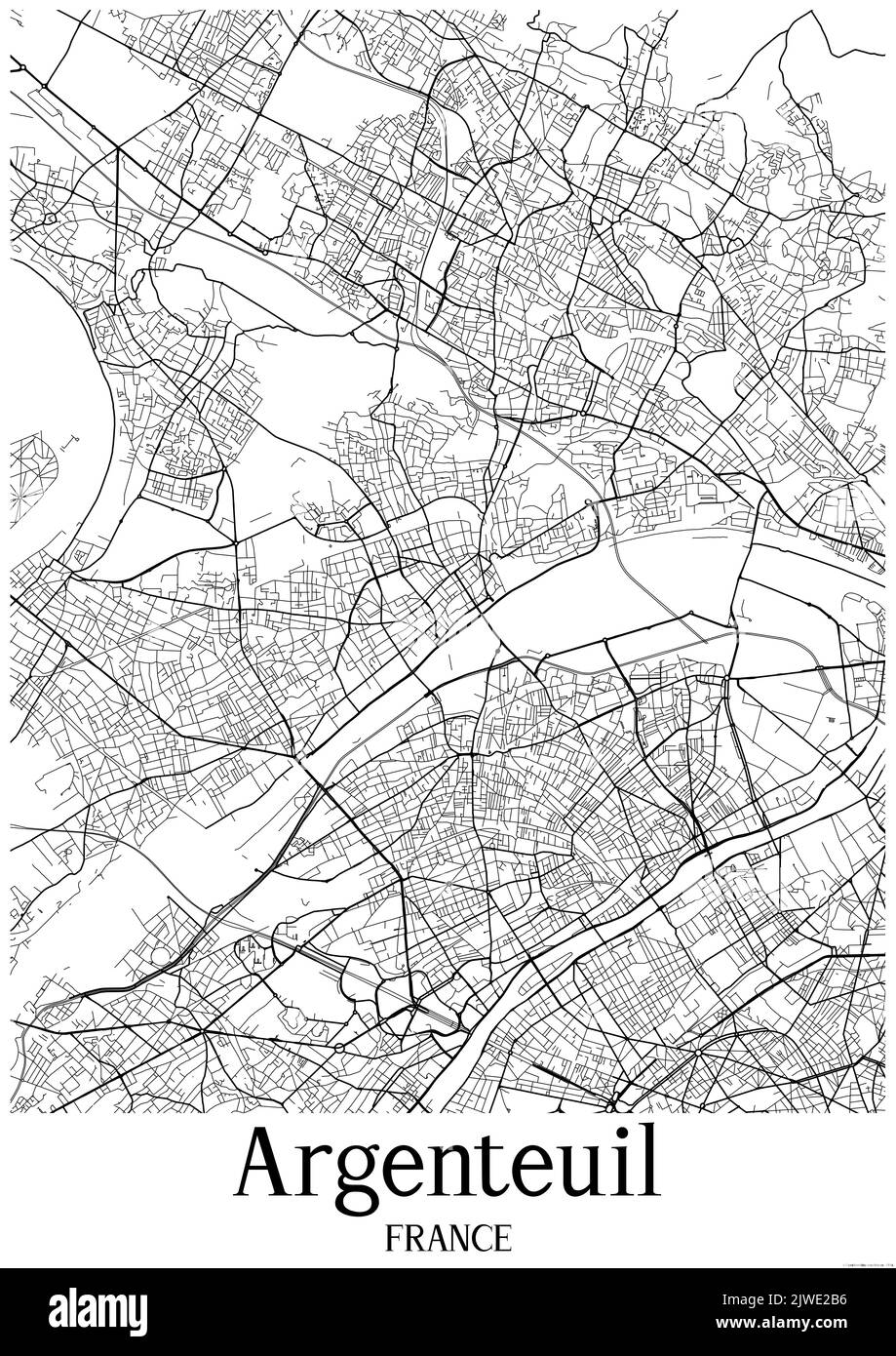 Black and white classic urban map of Argenteuil France.This map ...