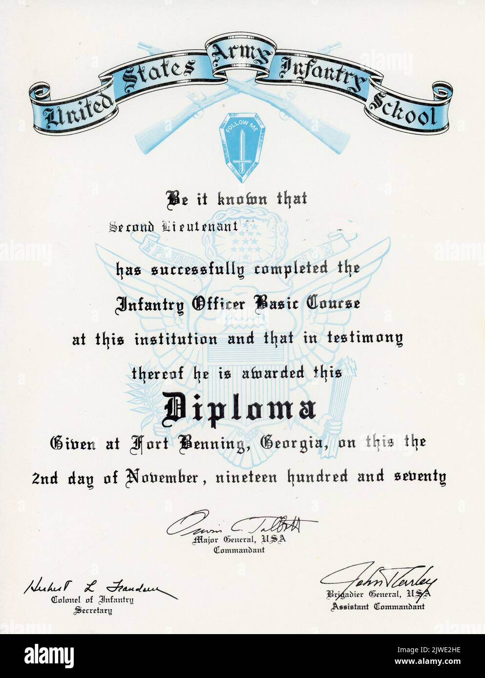 U.S. Army Infantry School Diploma, 1970, USA Stock Photo - Alamy