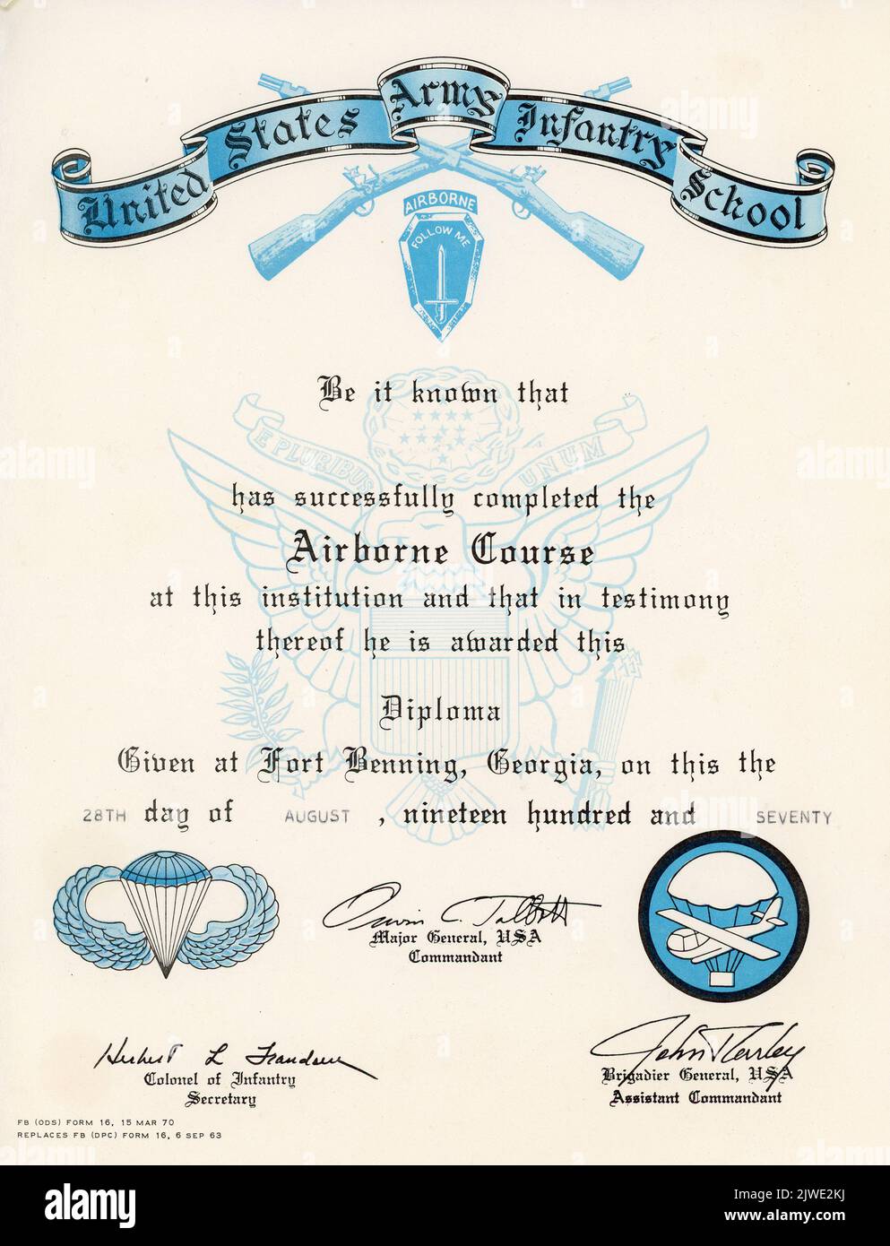 U.S. Army Infantry School Diploma, 1970, USA Stock Photo - Alamy