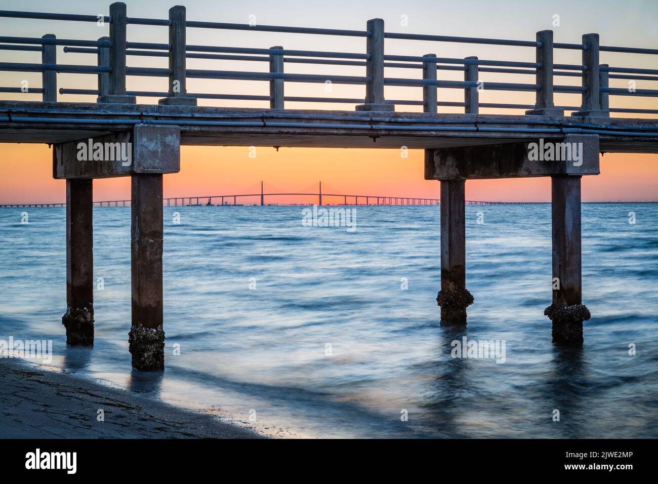Fishing Pear frames the skyway bridge from Fort DeSoto in Florida Stock ...