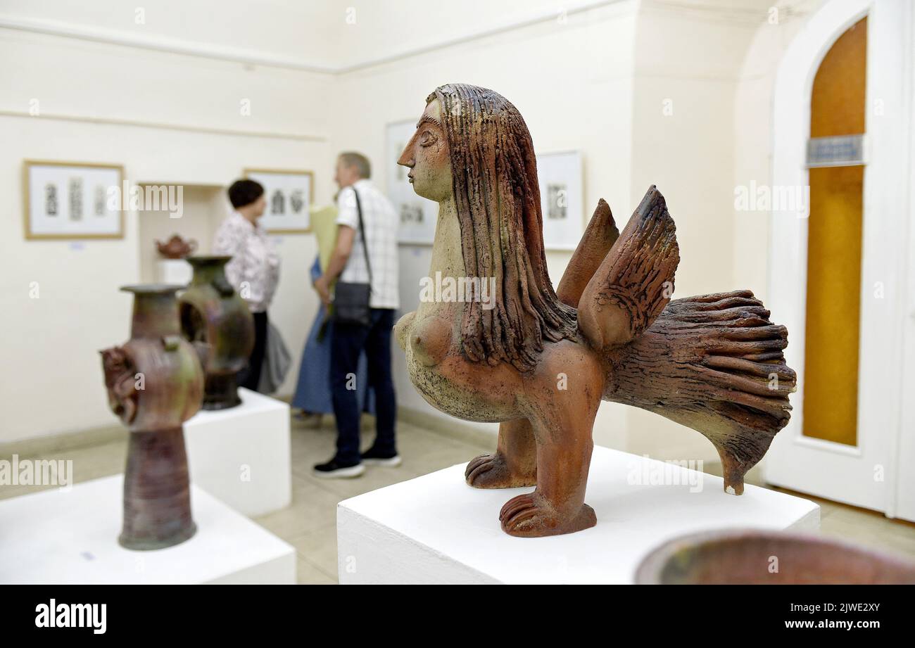 KYIV, UKRAINE - SEPTEMBER 02, 2022 - A clay sculpture presented during ...