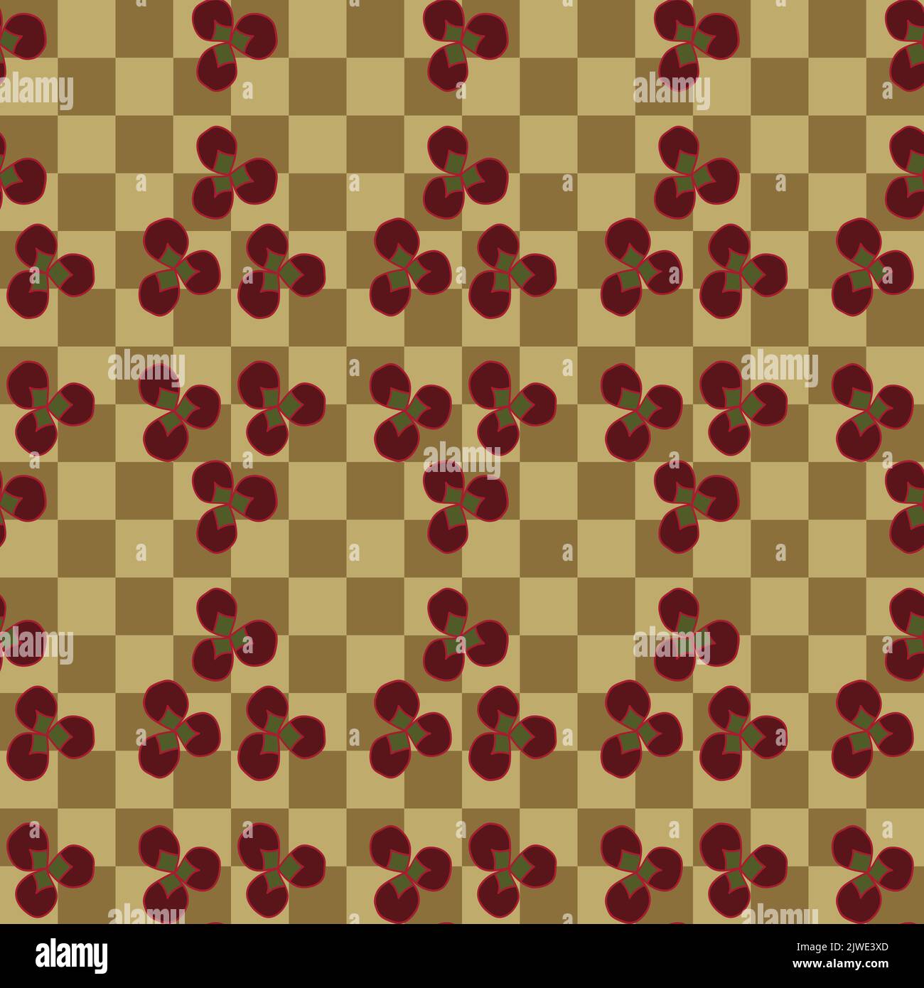 Trifolium repens Isabella leaves seamless pattern on a checkered ...