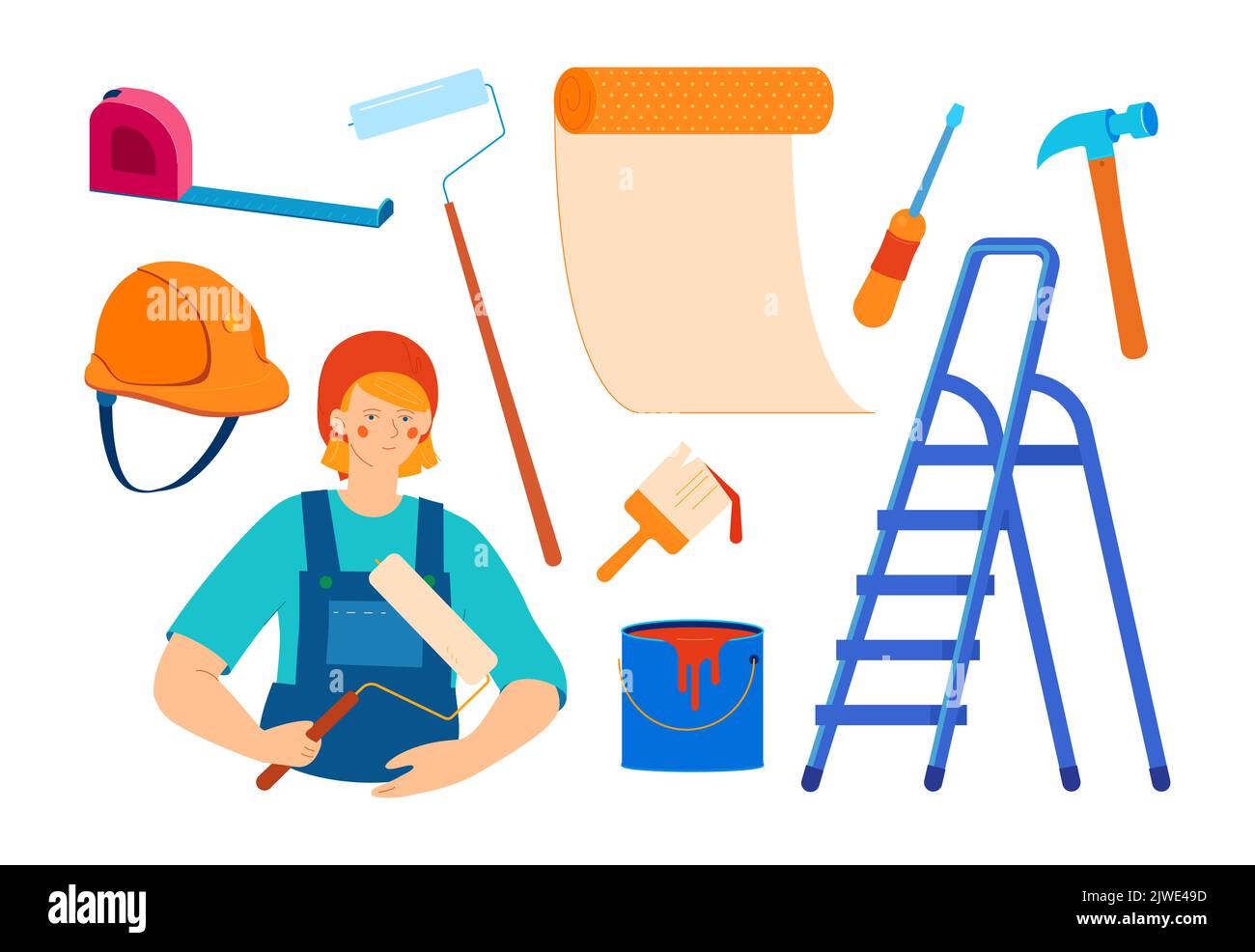 Painter and repair tools - flat design style illustration set Stock ...