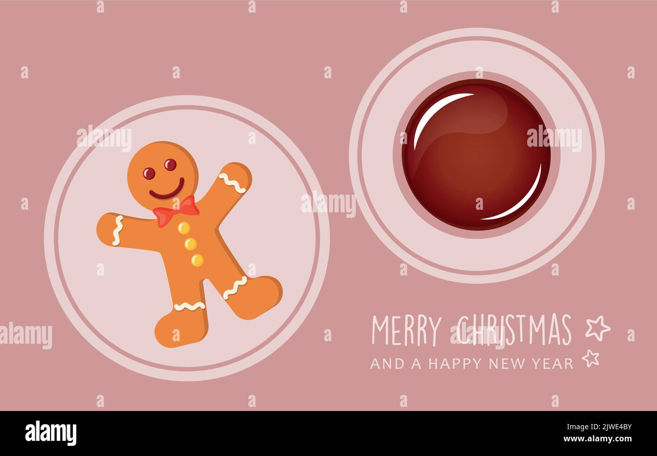 merry christmas card with cookie gingerbread and cocoa drink Stock ...