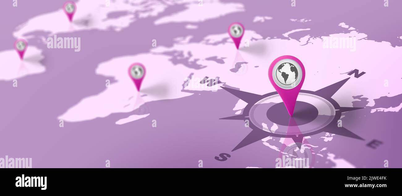 GPS Navigation World Map with Red Pin icon. Map and pin marker location ...