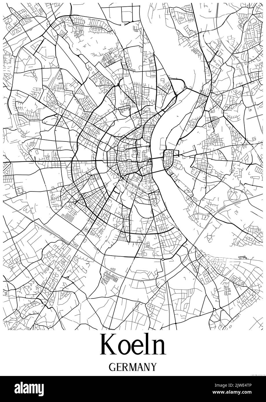 Black and white urban map of koeln Stock Photo - Alamy