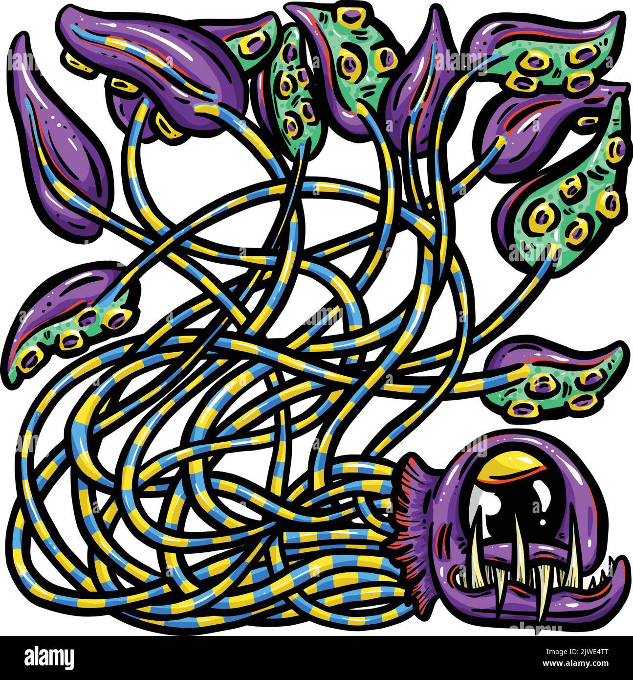 Octopus Squid Like Cartoon Logo Character with Lots of Tentacles ...