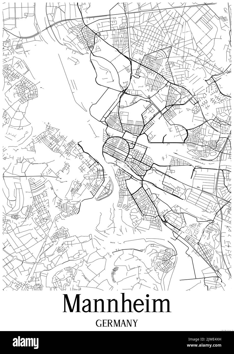 Black and white urban map of mannheim Stock Photo - Alamy