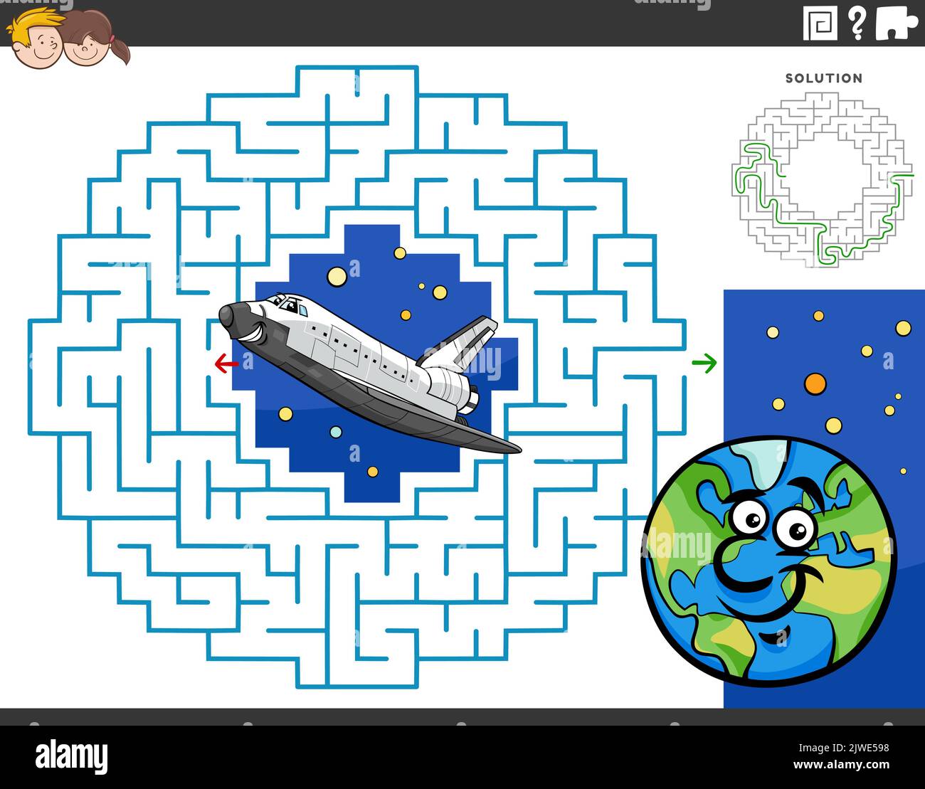 Cartoon illustration of educational maze puzzle game for children with ...