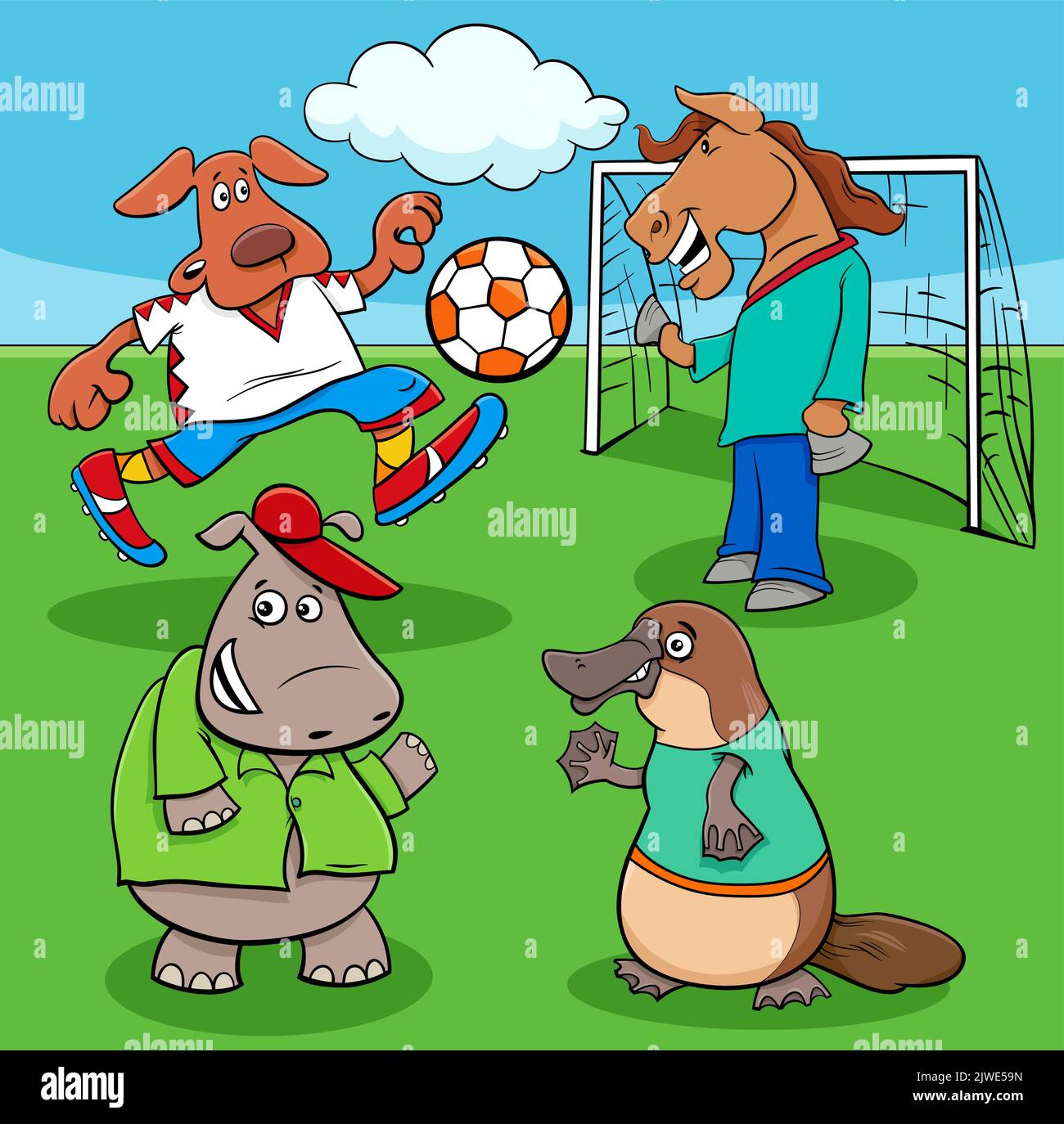 Cartoon illustrations of animal football or soccer player characters ...