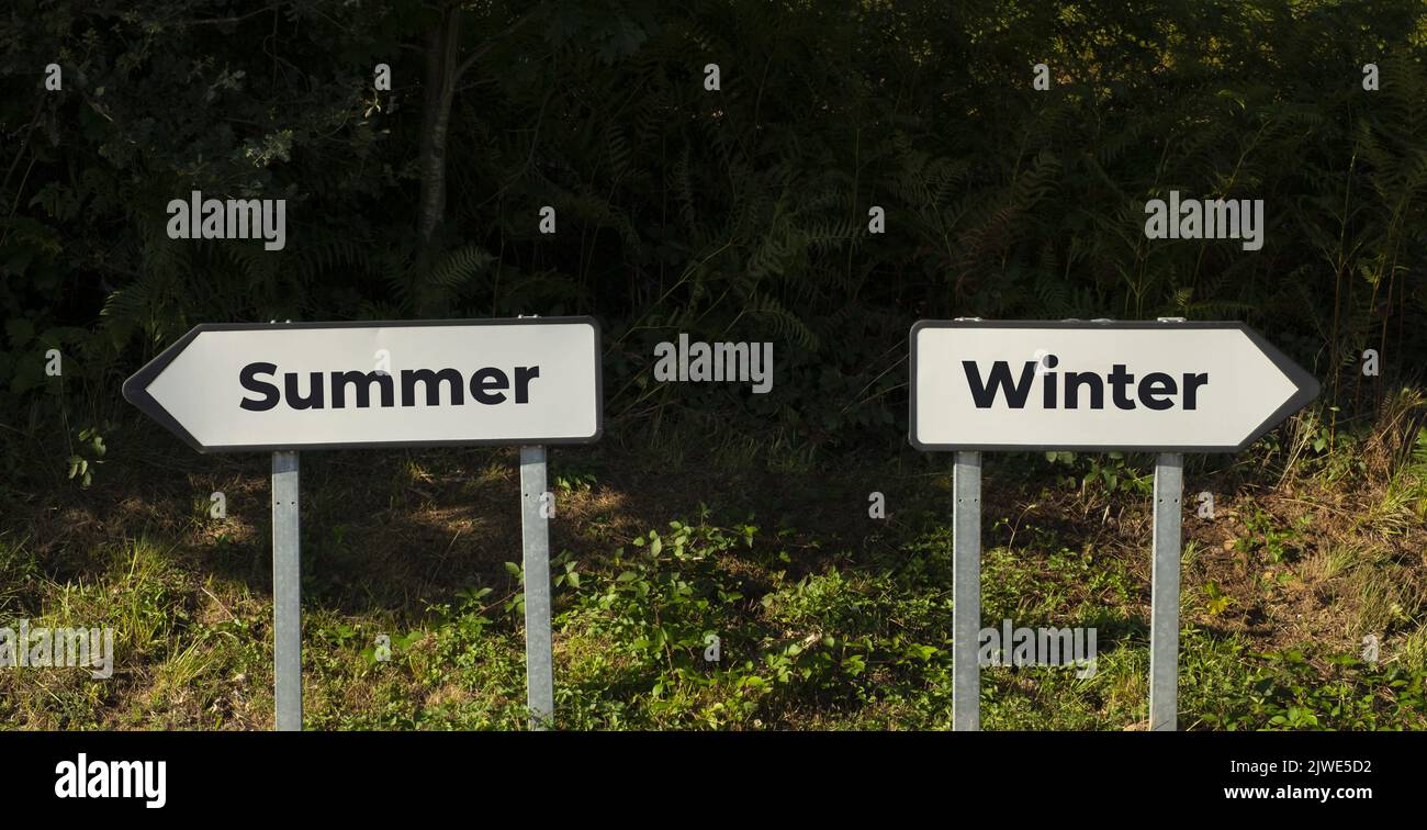 The traffic sign indicates summer and winter Stock Photo - Alamy