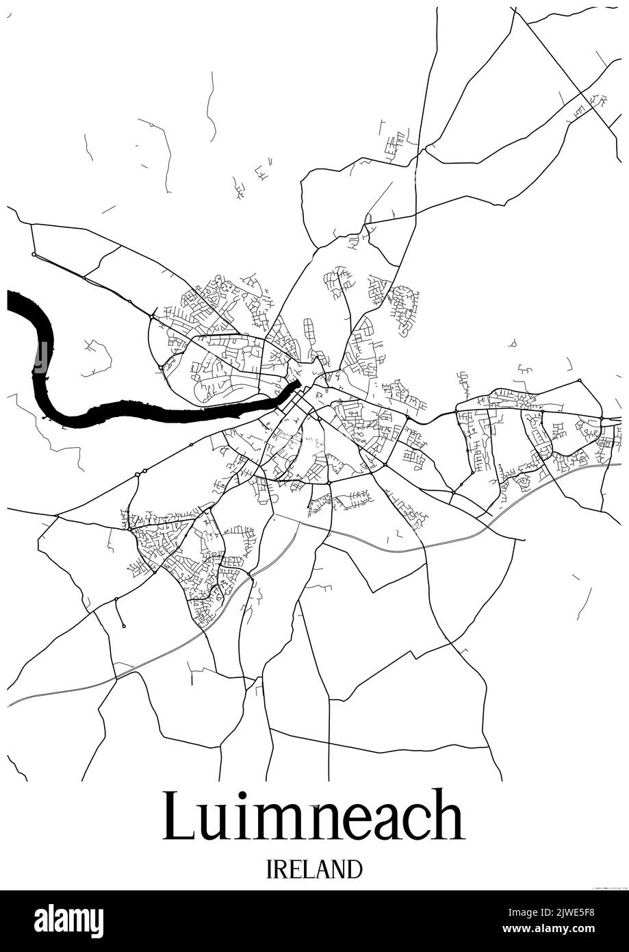 Black and white urban map of luimneach Stock Photo - Alamy