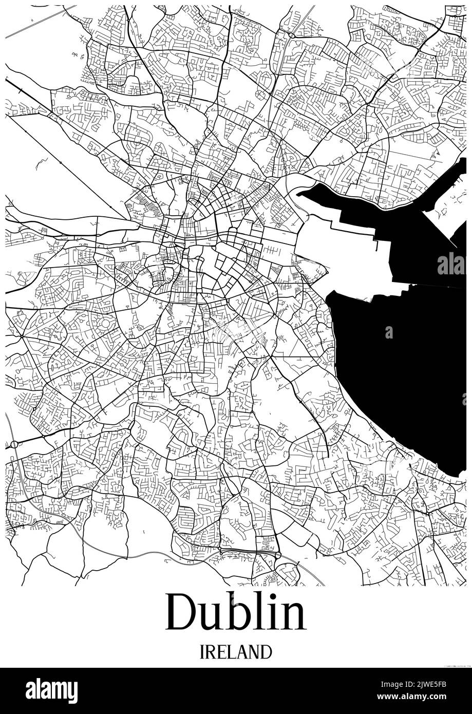 Black and white urban map of dublin Stock Photo - Alamy