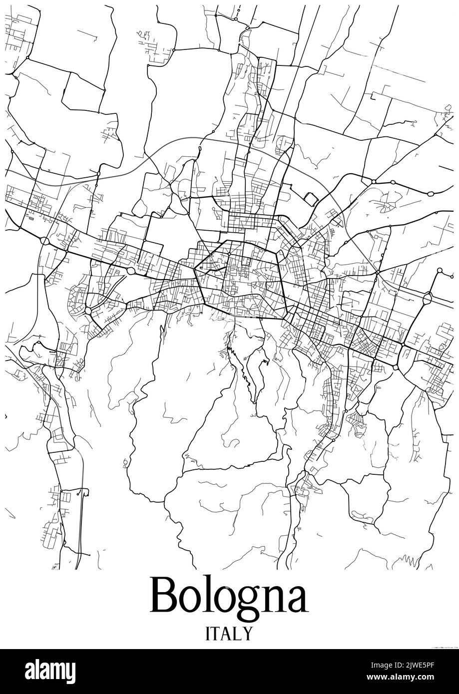 Black and white urban map of bologna Stock Photo - Alamy