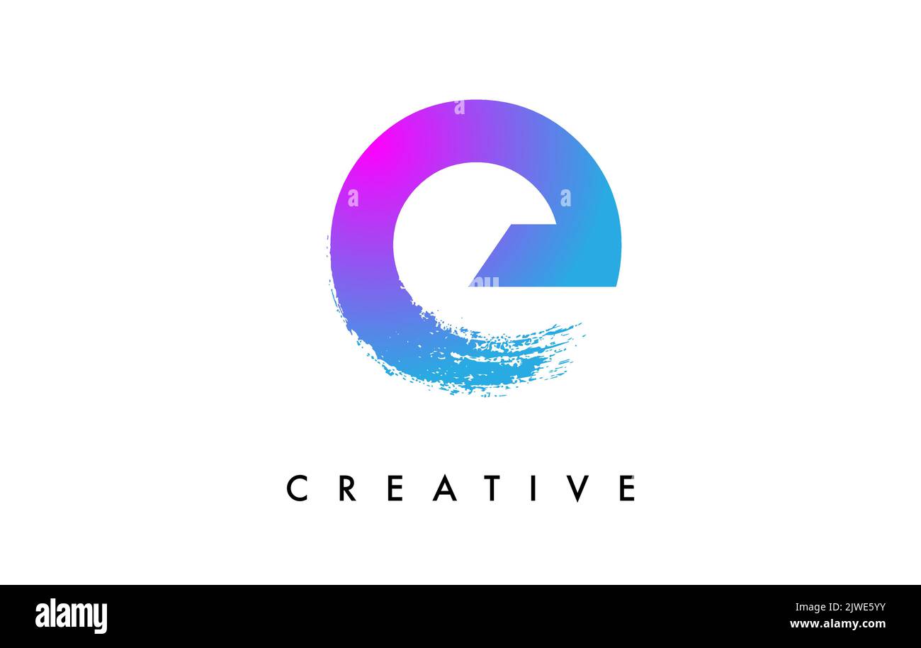 Letter E Logo Icon Design with Rounded Shape and Artistic Brush Stroke Ending. Letter e in ...