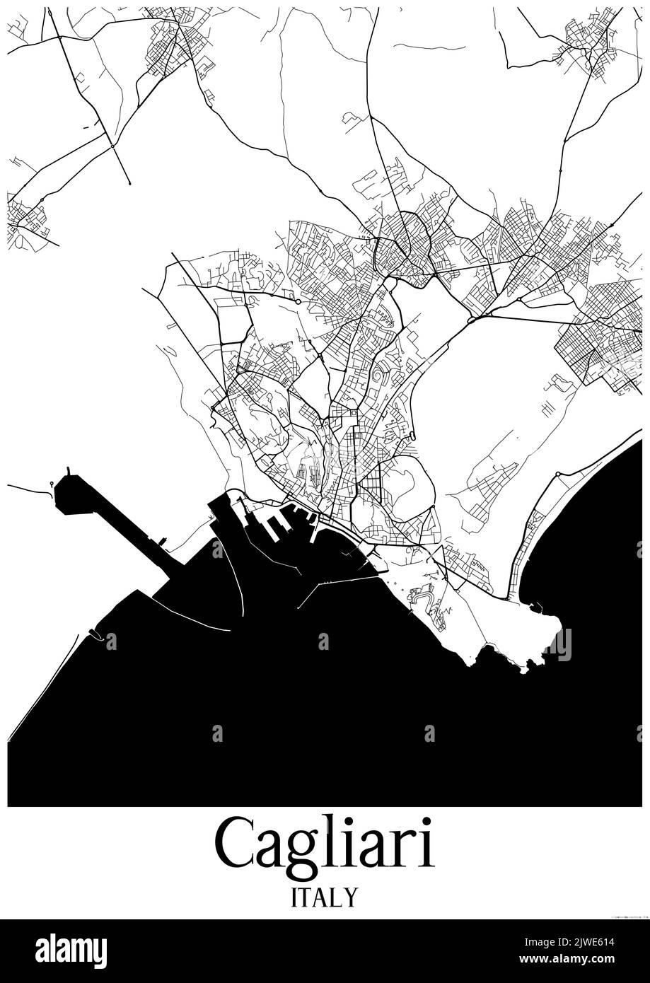 Black and white urban map of cagliari Stock Photo - Alamy