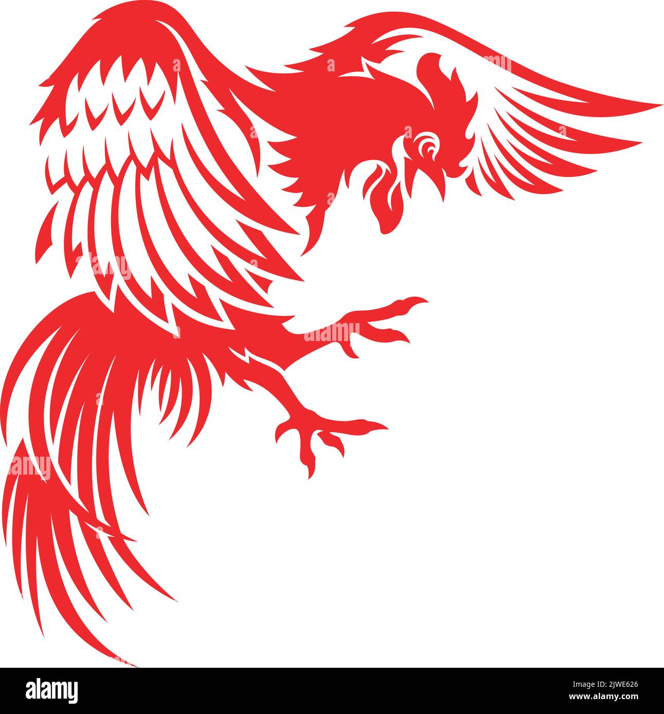 Fighting Rooster Spreading Its Wings and Attacking with its Talons ...