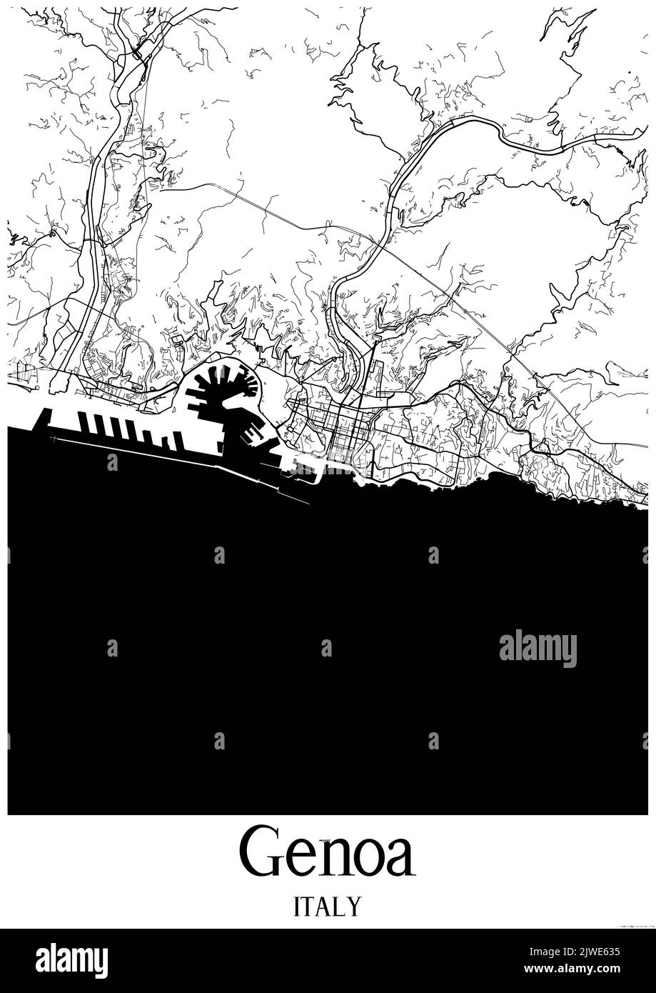 Black and white urban map of genoa Stock Photo - Alamy