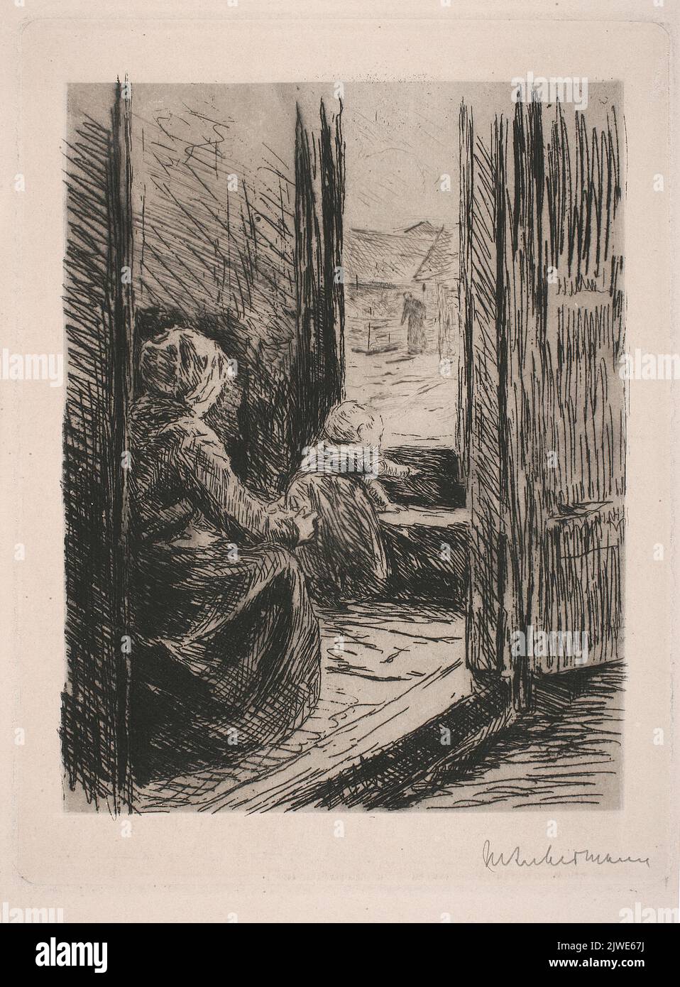 Mutter und Kind. Liebermann, Max (1847-1935), graphic artist Stock ...