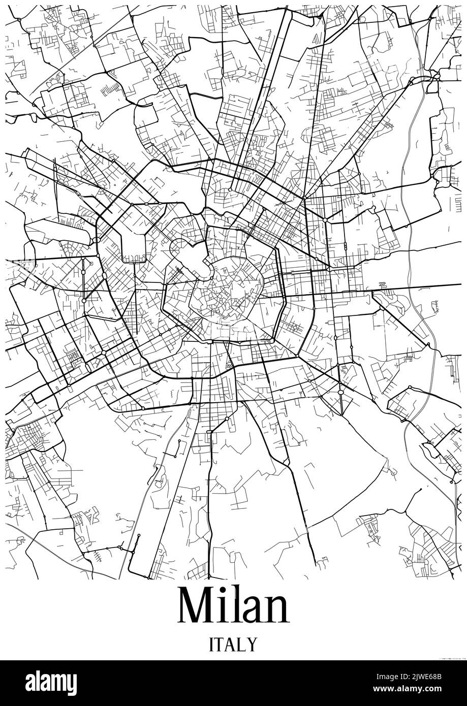 Black and white urban map of milan Stock Photo - Alamy