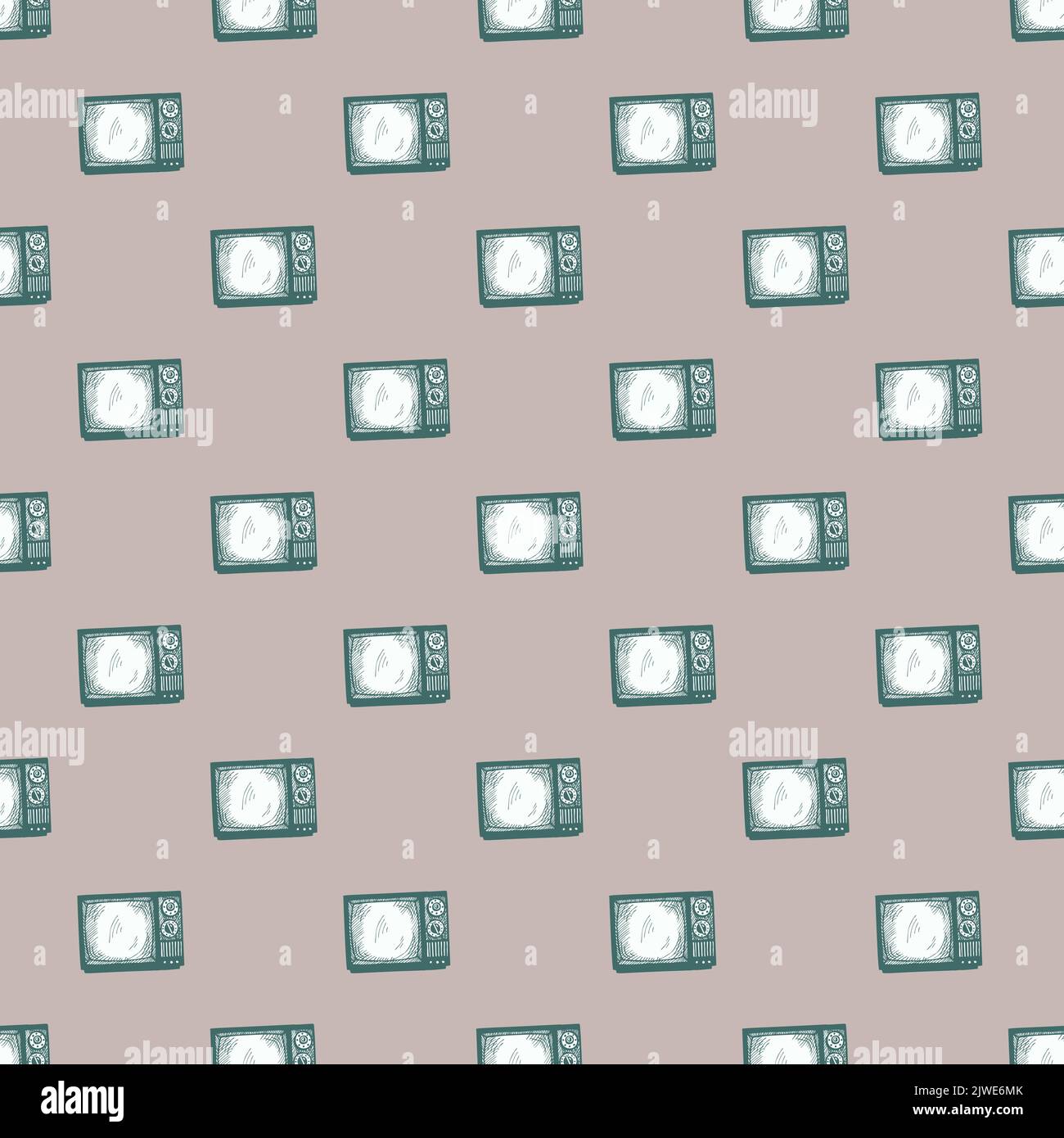 Retro TV engraved seamless pattern. Vintage television media in hand ...