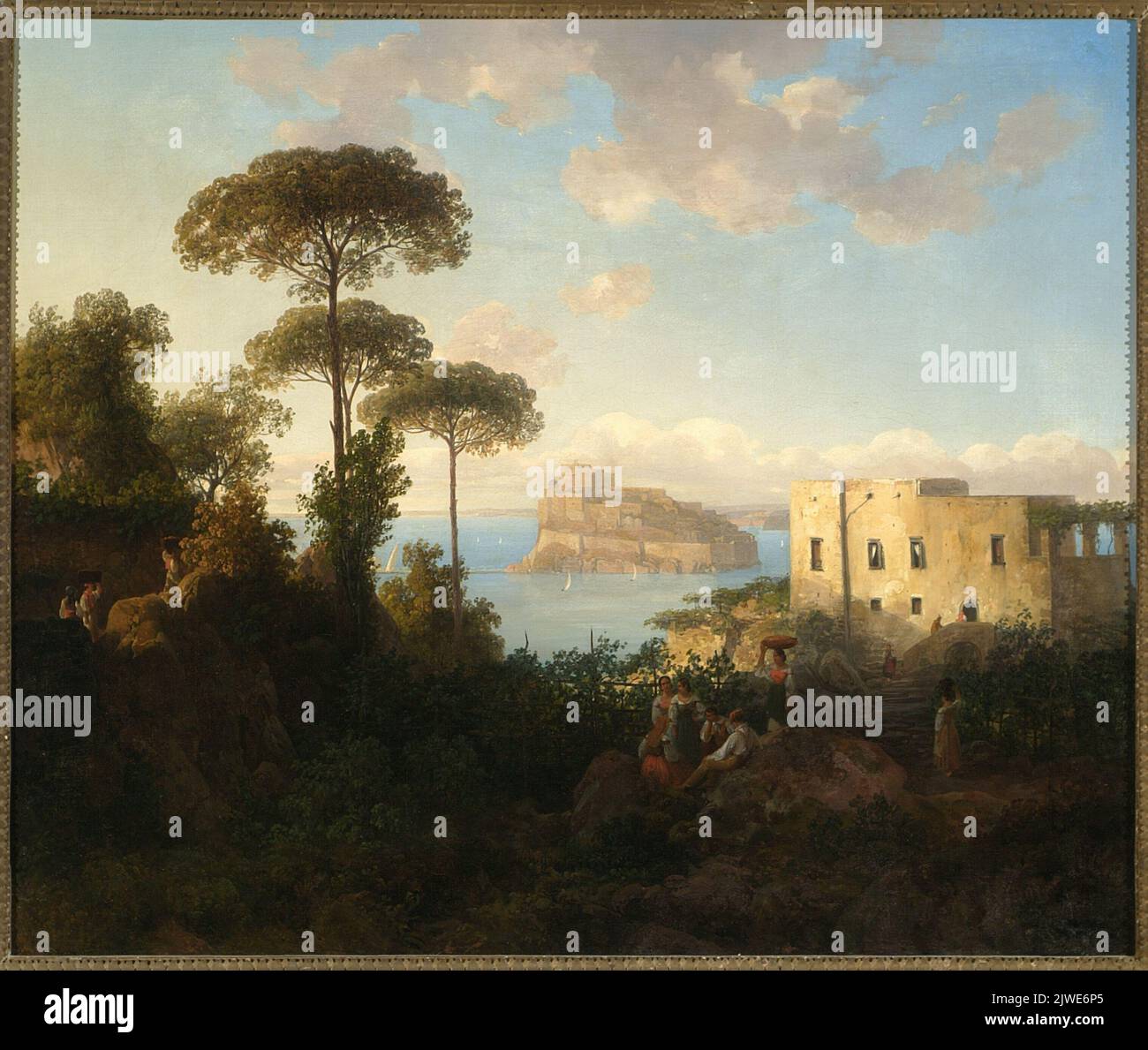 Landscape with staffage and architecture (View of Ischia, Italy). Ender ...