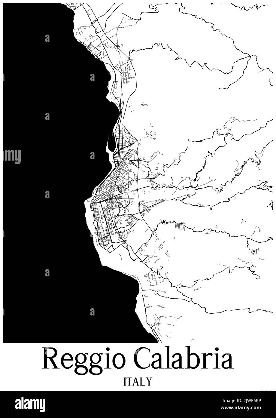 Black and white urban map of reggio calabria Stock Photo - Alamy
