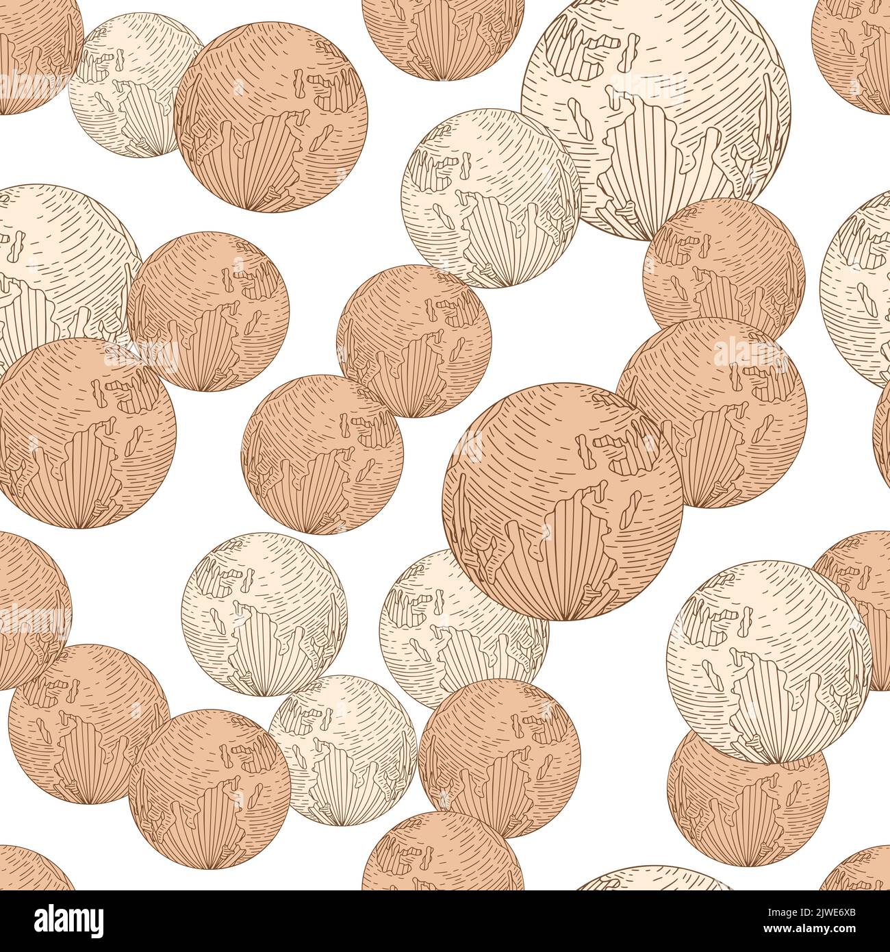 Planet earth engraved seamless pattern. Vintage sphere of world in hand ...