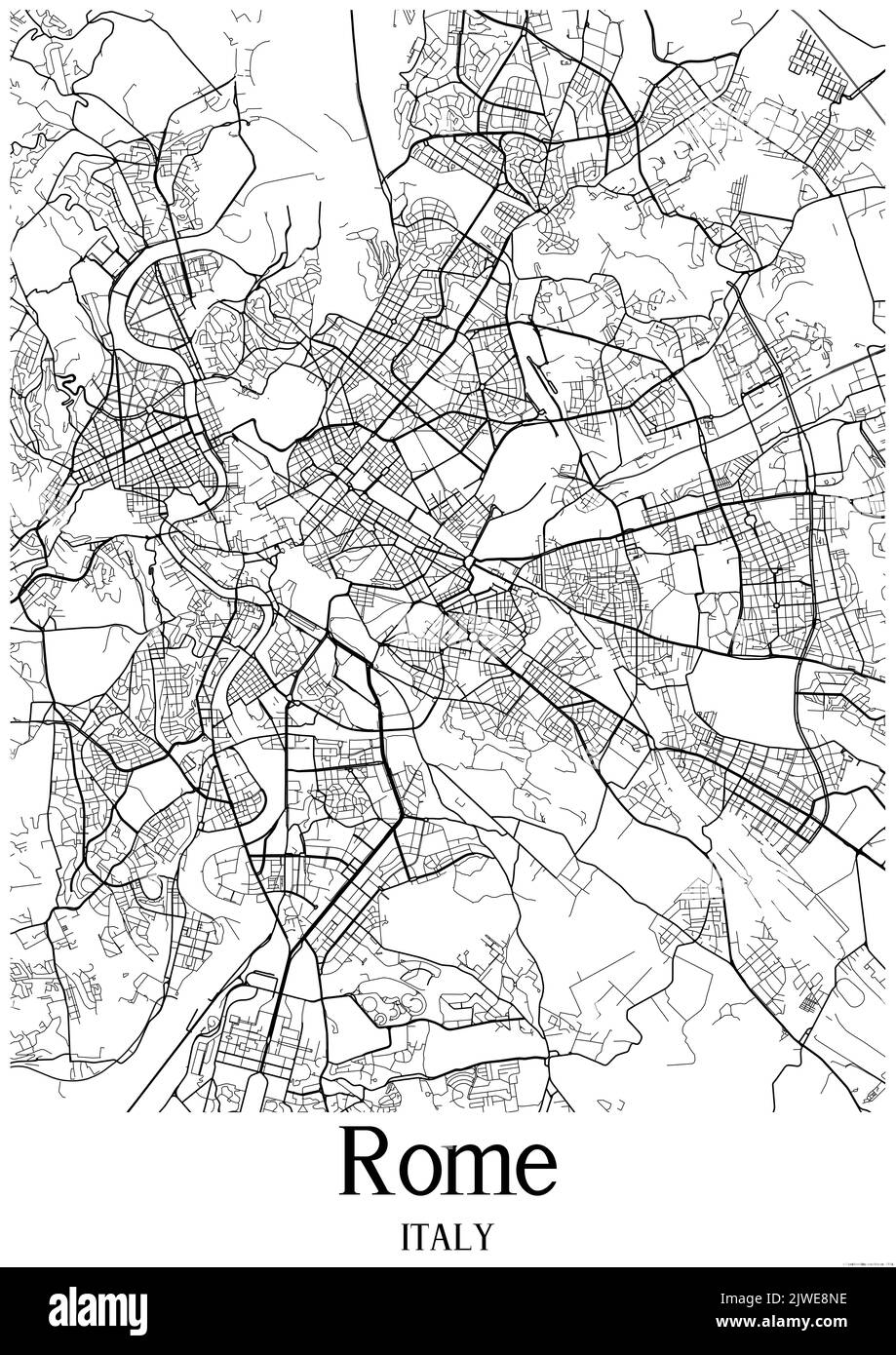 Black and white urban map of rome Stock Photo - Alamy