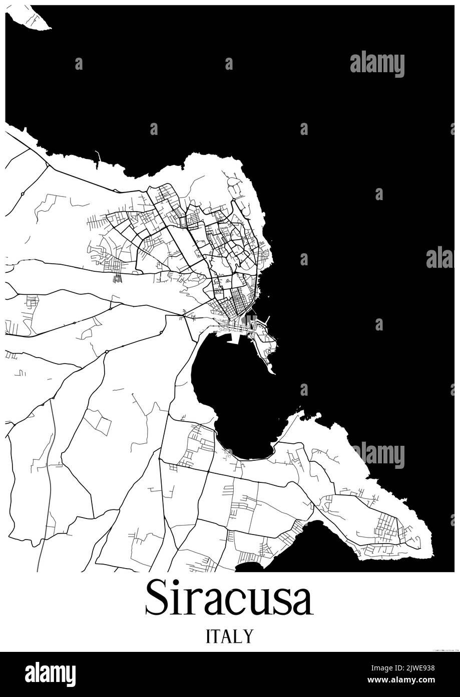 Black and white urban map of siracusa Stock Photo - Alamy