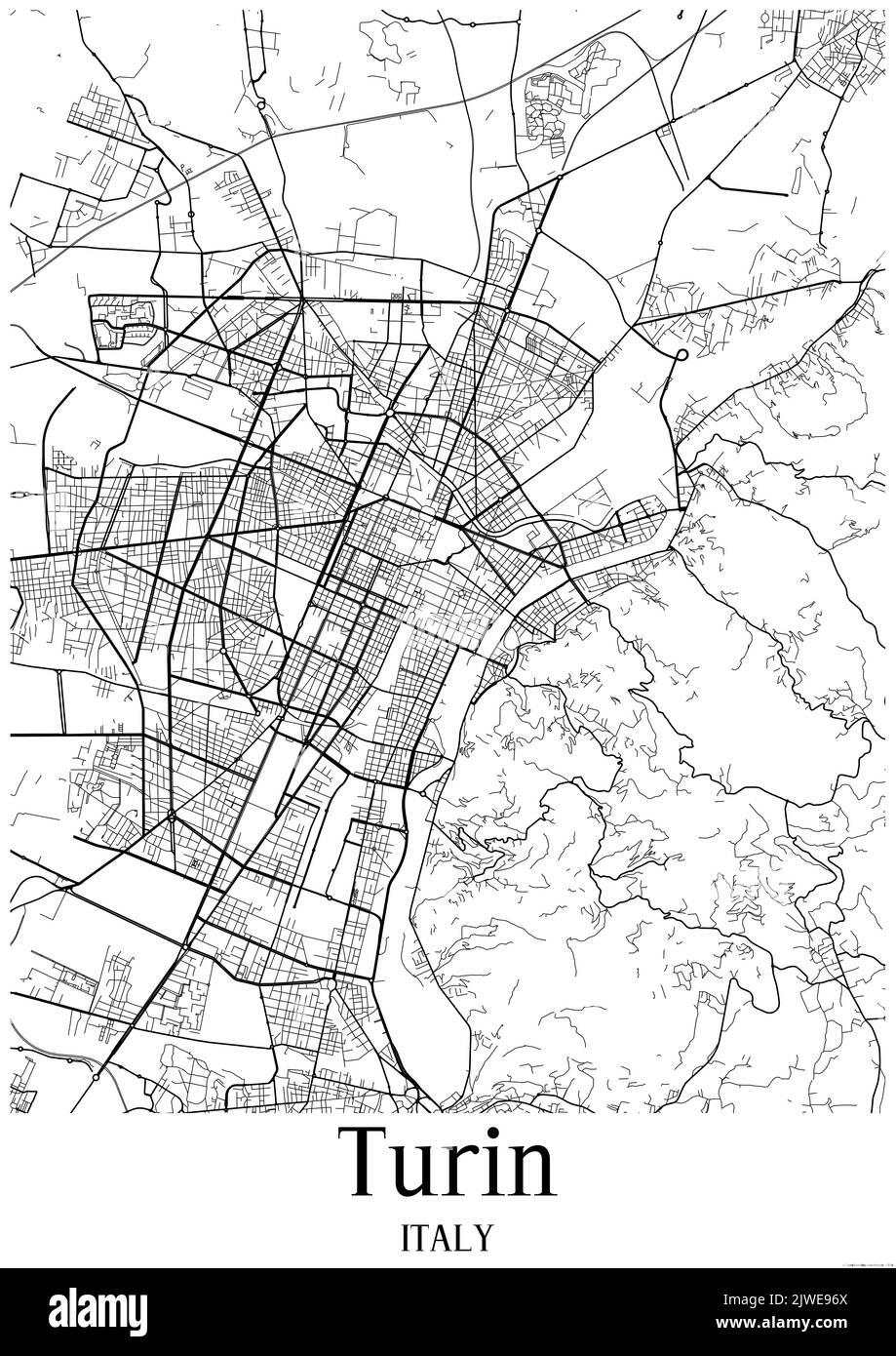 Black and white urban map of turin Stock Photo - Alamy