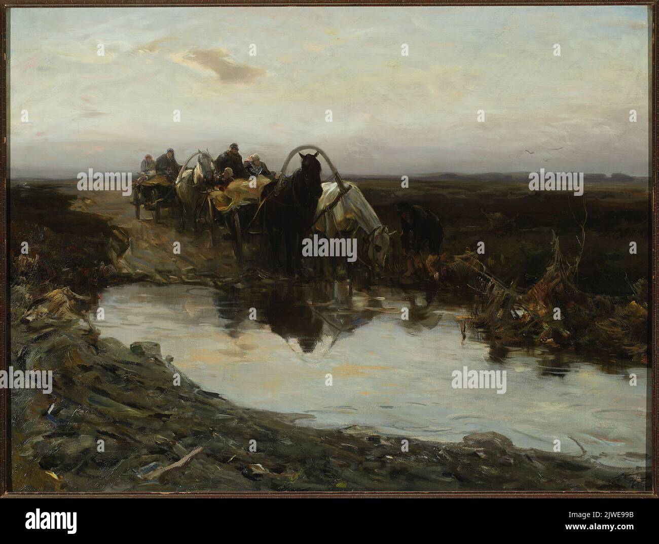Peasant carts in front of a puddle. Kowalski Wierusz, Alfred, painter ...