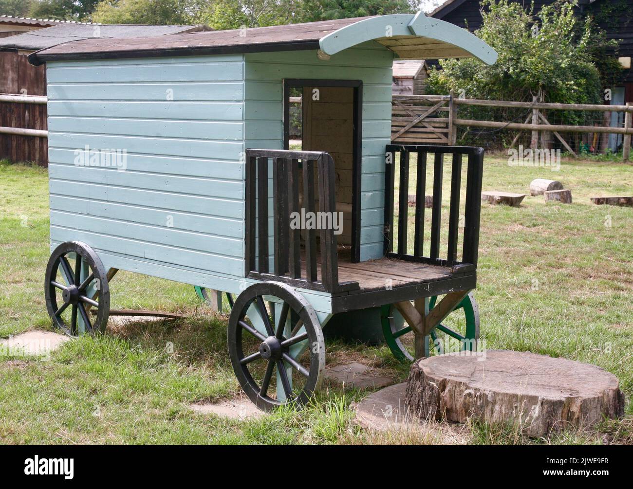 A brightly painted wagon in the Kent countryside, Kent, United Kingdom ...