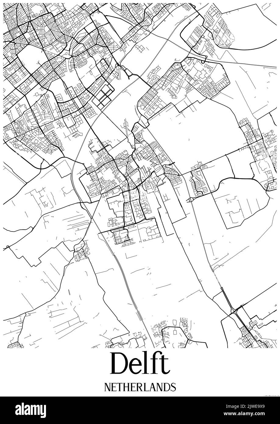 Black and white urban map of delft Stock Photo - Alamy