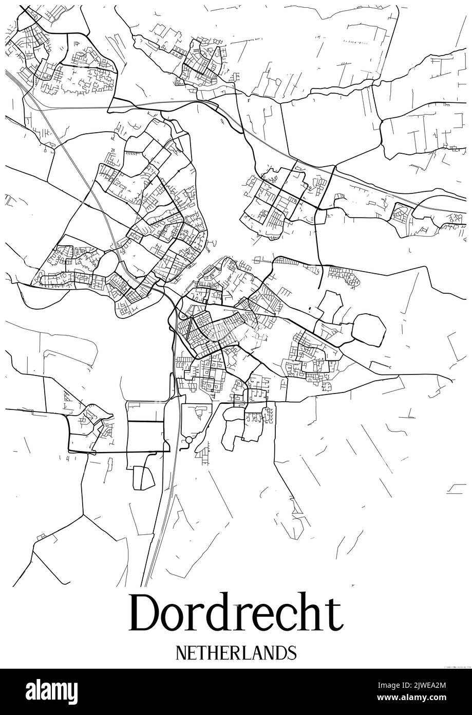 Black and white urban map of dordrecht Stock Photo - Alamy