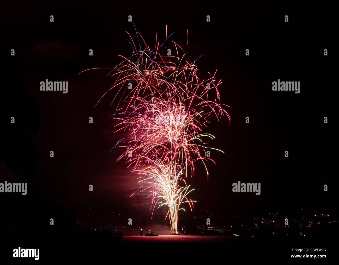 Firework explosions over the harbour from Devil's Point as part of 2022 ...