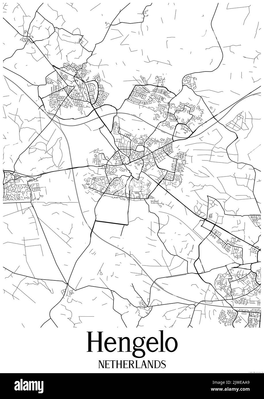 Black and white urban map of hengelo Stock Photo - Alamy