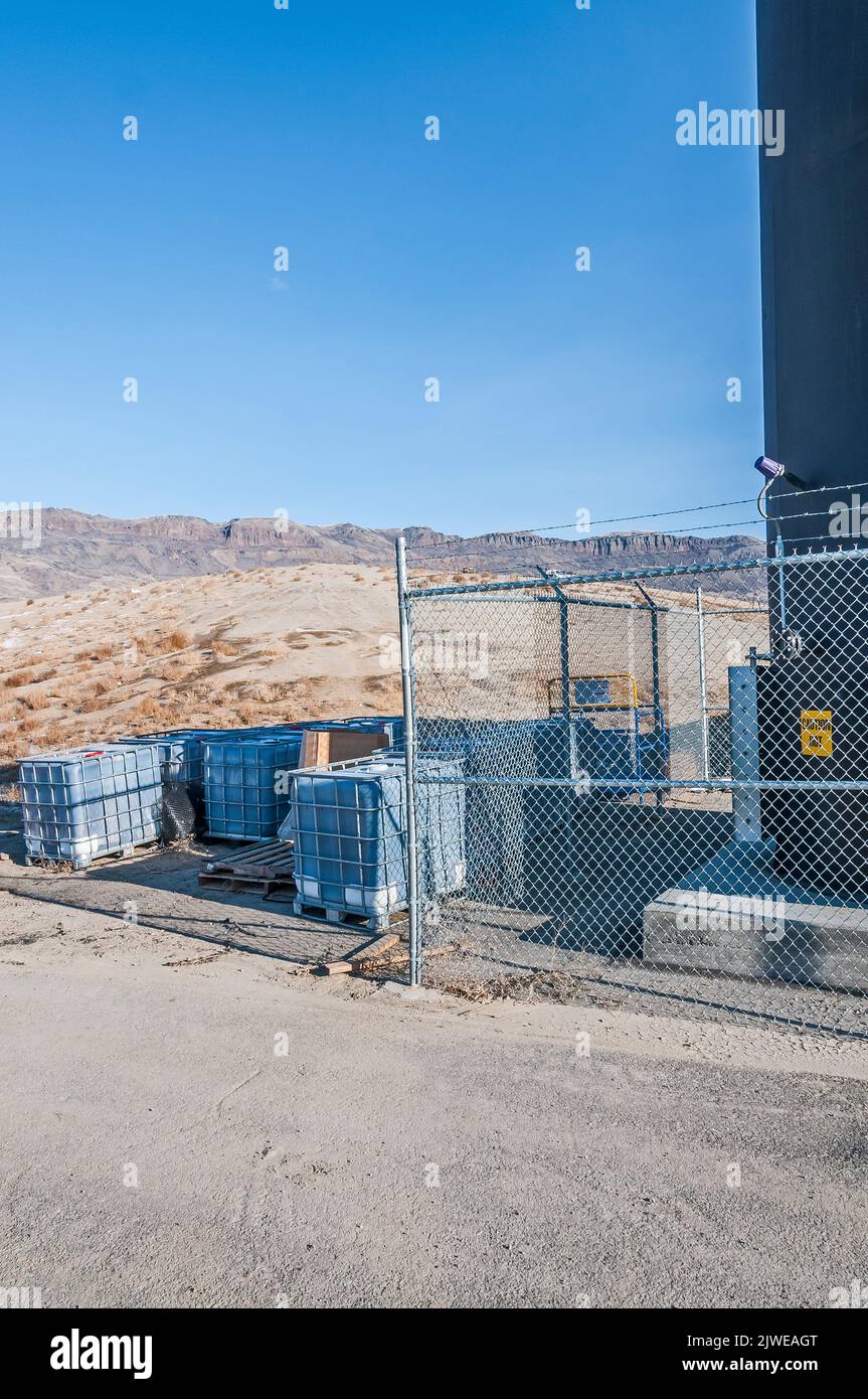 A processing station at an active solid waste landfill or dump, showing ...